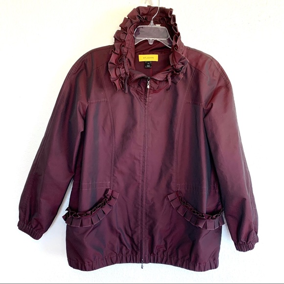 St. John | Jackets & Coats | St John Iridescent Ruffle Burgundy Nylon ...